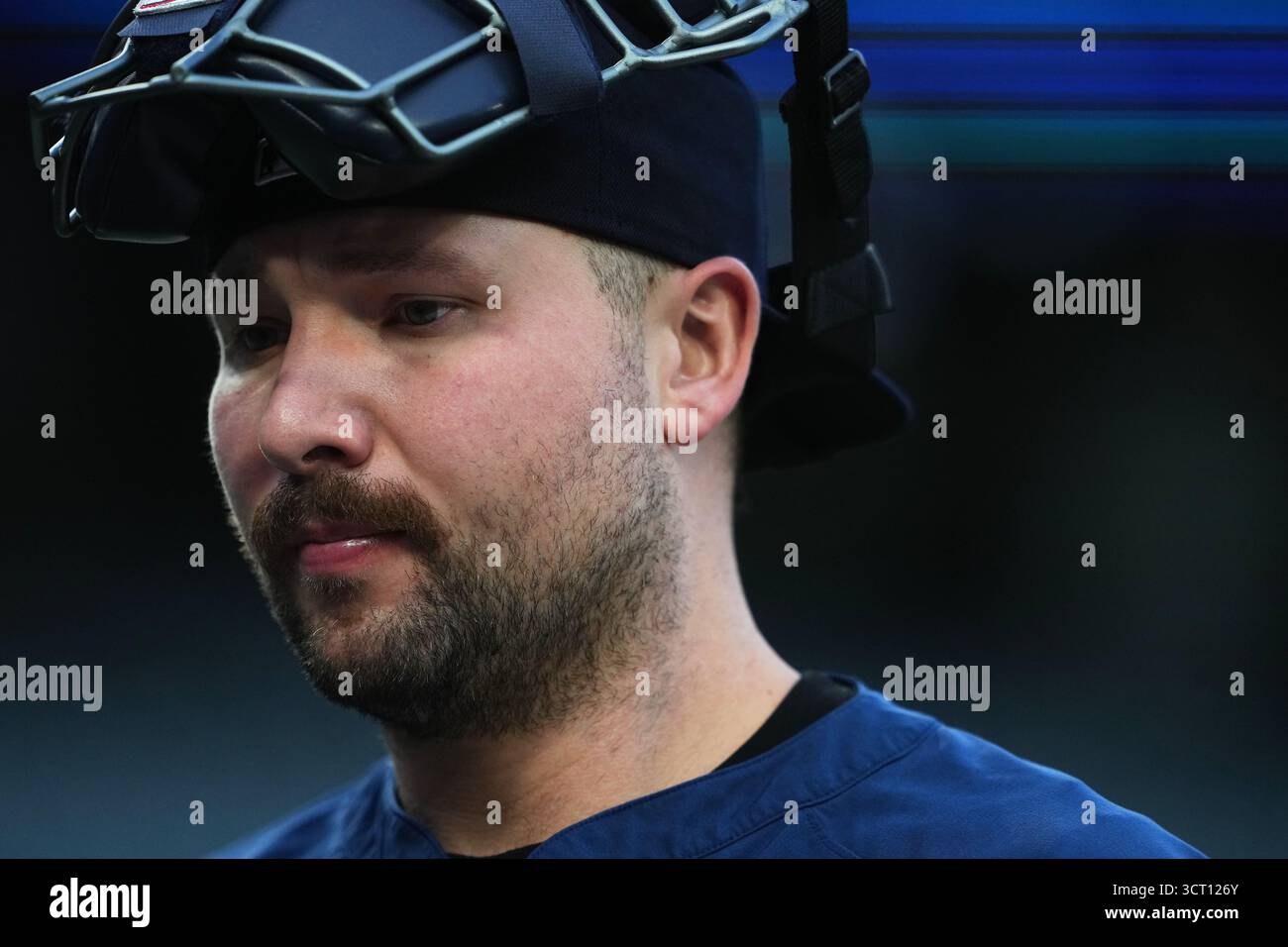 Seattle Mariners catcher Cal Raleigh looks on during batting practice ...