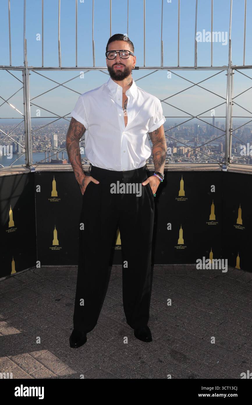 NEW YORK, NEW YORK – OCTOBER 03: Colombian superstar Maluma lights the ...