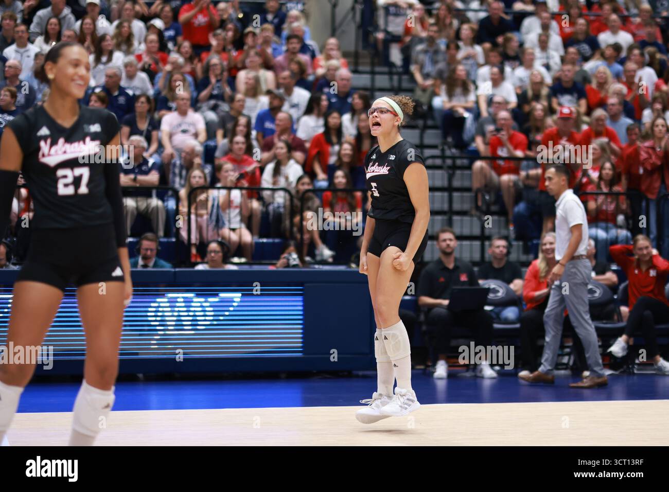 Nebraska middle blocker Rebekah Allick (5) celebrates during an NCAA ...