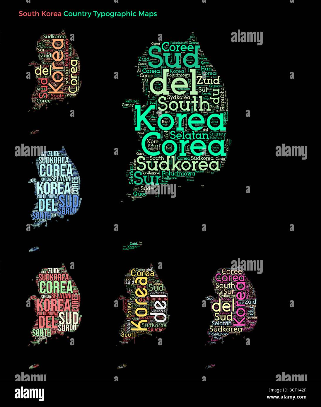 South Korea. Set of typography style country illustrations. South Korea ...