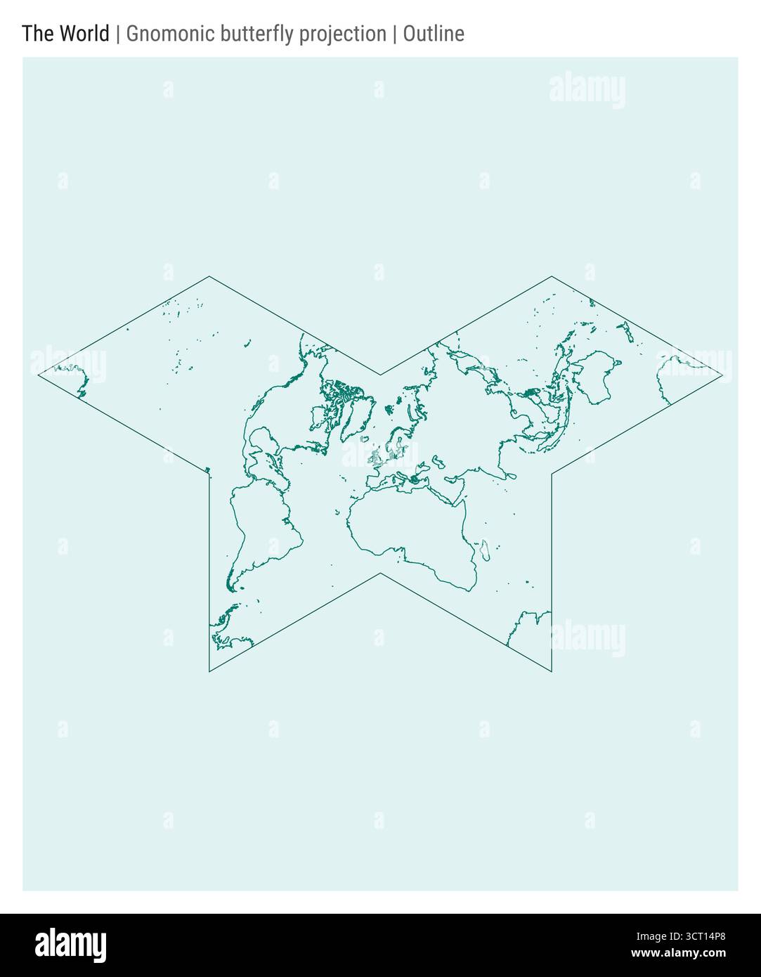 World Map. Gnomonic butterfly projection. Outline style. High Detail ...