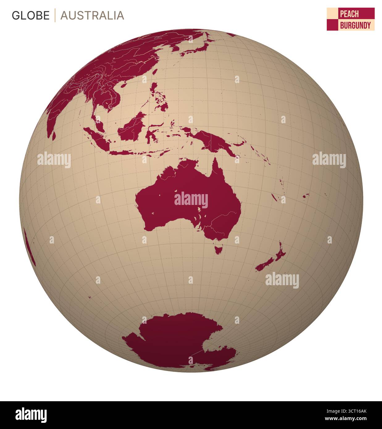 Vector Globe centered to Australia. Peach Burgundy palette. World map ...