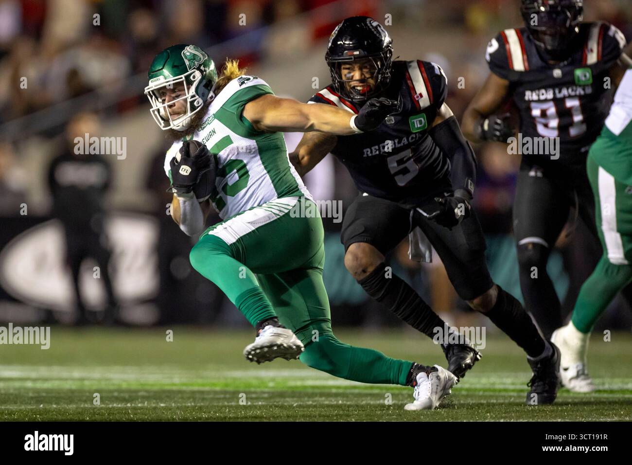 Ottawa, Canada. 03 Oct 2025. A.J. OUELLETTE (45) of the Saskatchewan Roughriders. The visiting ...