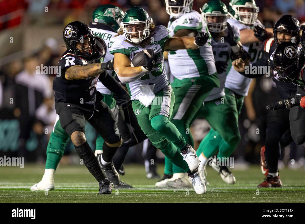 Ottawa, Canada. 03 Oct 2025. A.J. OUELLETTE (45) of the Saskatchewan Roughriders. The visiting ...