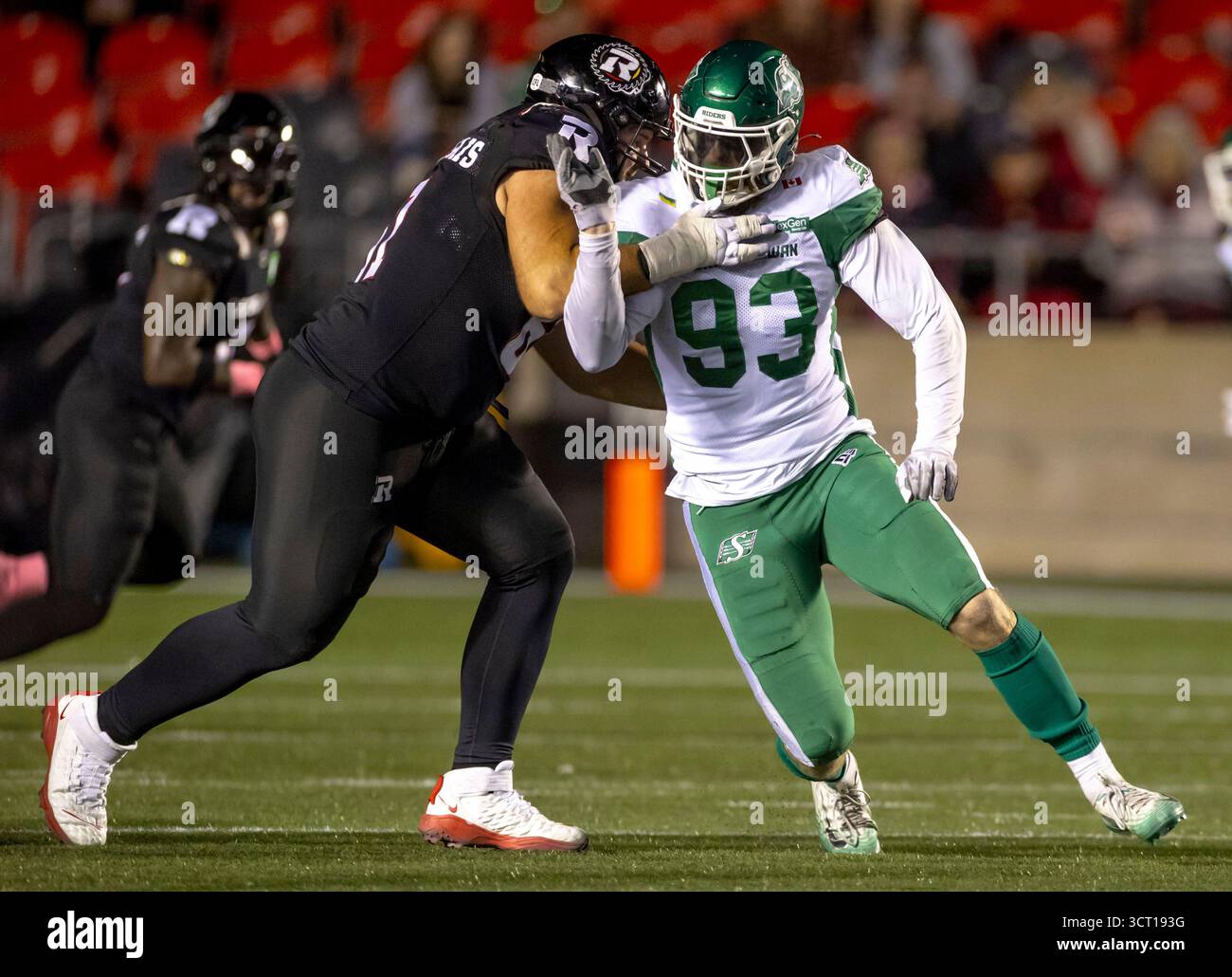 Ottawa, Canada. 03 Oct 2025. Benoit MARION (93) of the Saskatchewan ...