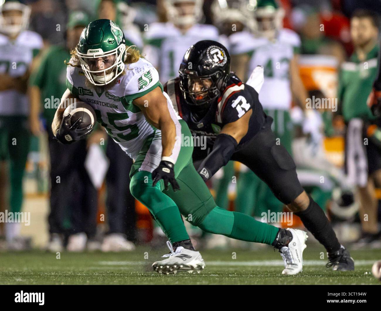 Ottawa, Canada. 03 Oct 2025. A.J. OUELLETTE (45) of the Saskatchewan Roughriders. The visiting ...