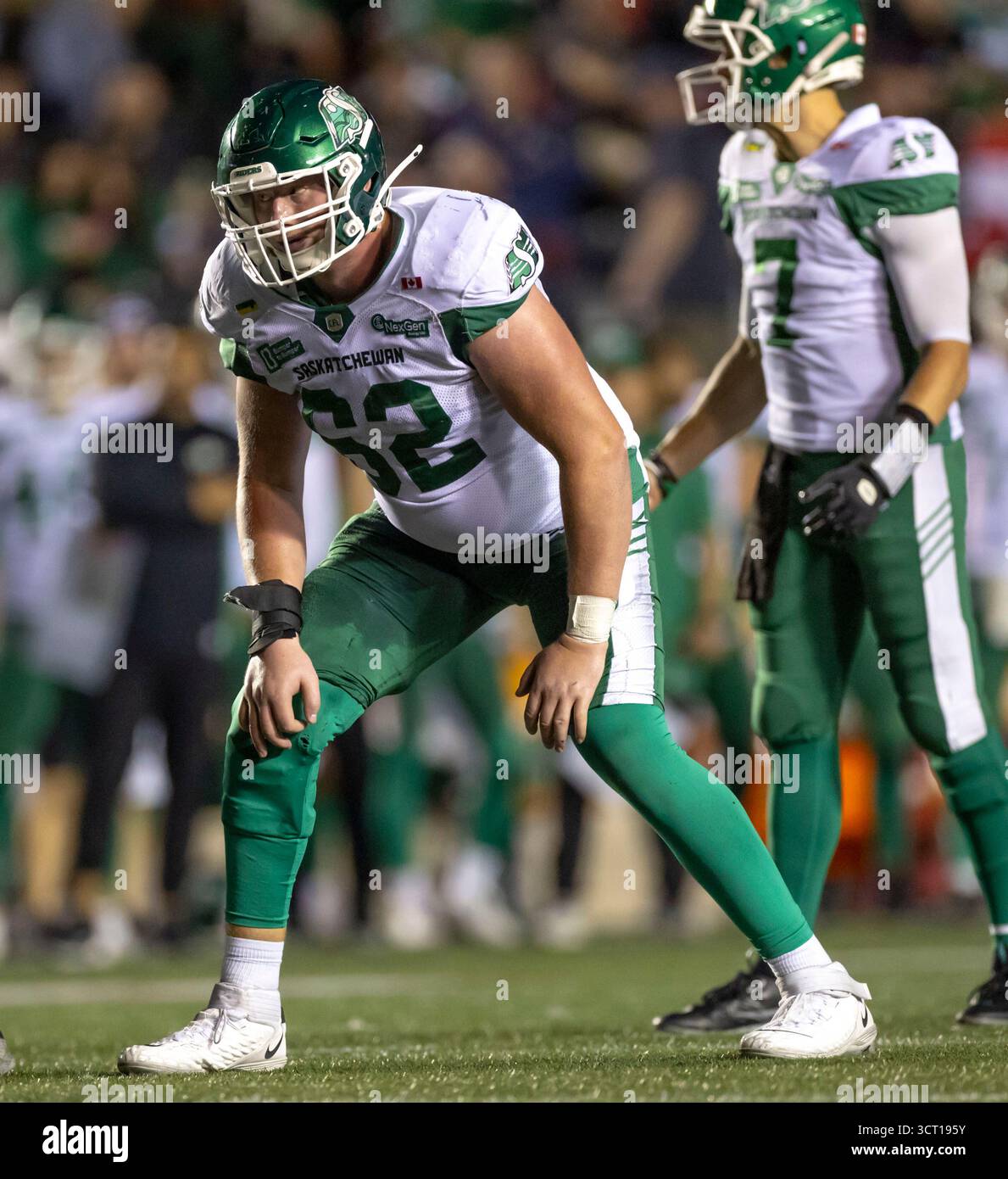 Ottawa, Canada. 03 Oct 2025. Payton Collins (62) of the Saskatchewan ...