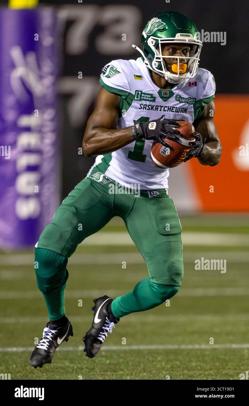 Ottawa, Canada. 03 Oct 2025. Shawn BANE JR (15) of the Saskatchewan ...