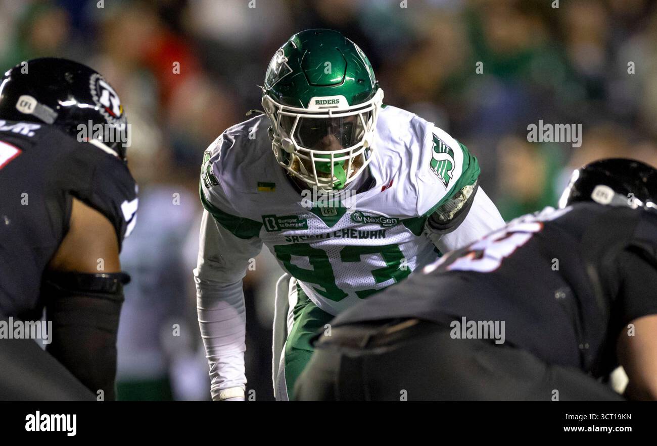 Ottawa, Canada. 03 Oct 2025. Benoit MARION (93) of the Saskatchewan ...
