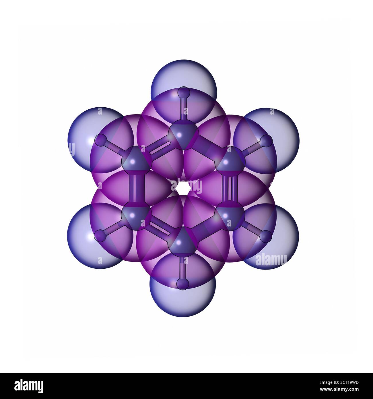 Illustration of benzene, an aromatic hydrocarbon composed of a six ...