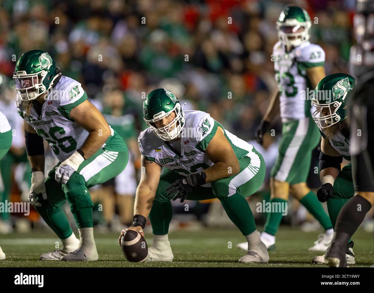 Ottawa, Canada. 03 Oct 2025. Payton Collins (62) of the Saskatchewan ...