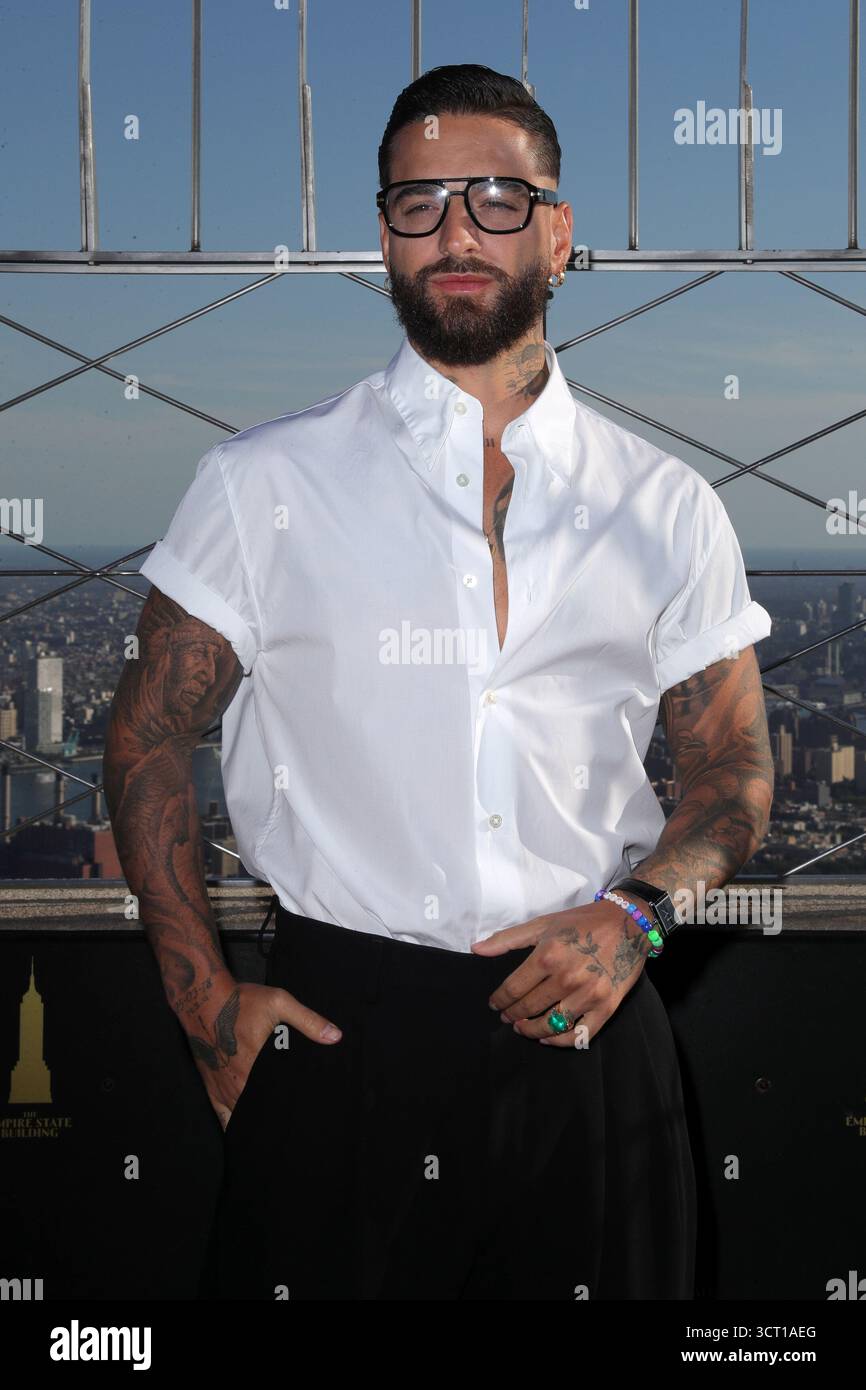NEW YORK, NEW YORK OCTOBER 03: Colombian superstar Maluma lights the ...