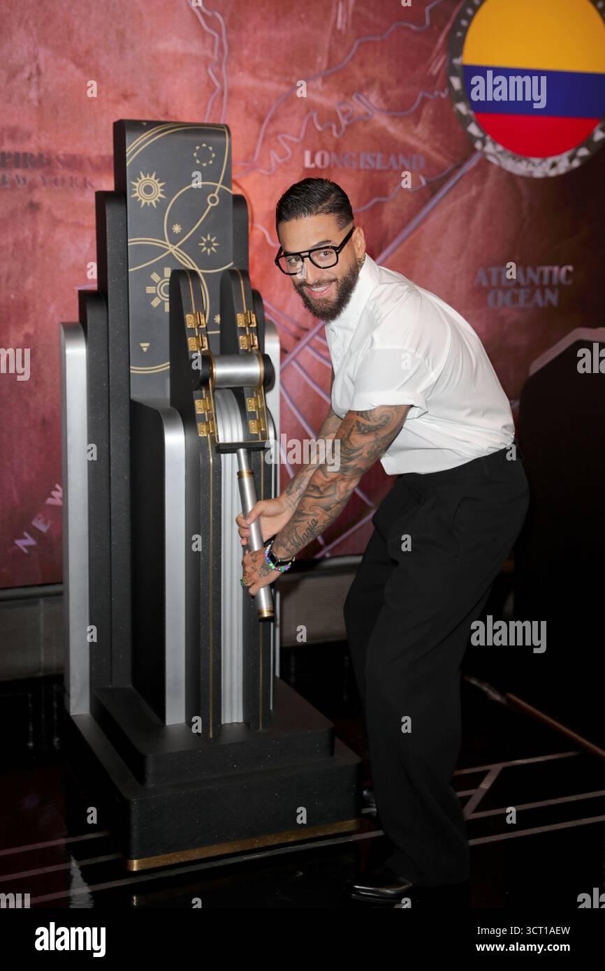 NEW YORK, NEW YORK OCTOBER 03: Colombian superstar Maluma lights the ...