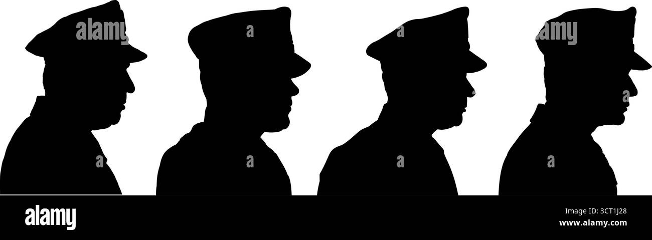 Set of male officer profile silhouette vector illustration Stock Vector ...
