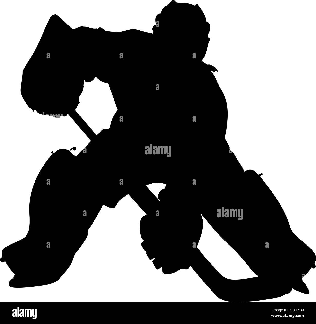 Ice hockey goalie in playing stance defending the goal silhouette on ...