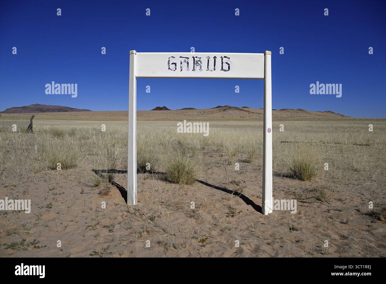 Sign at the old German railway station at Garub, near Aus, Karas Region ...