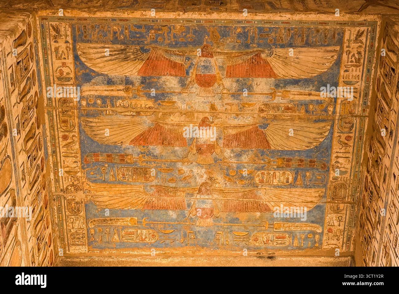 Egyptian hieroglyphs and drawings on the walls and columns. Egyptian ...