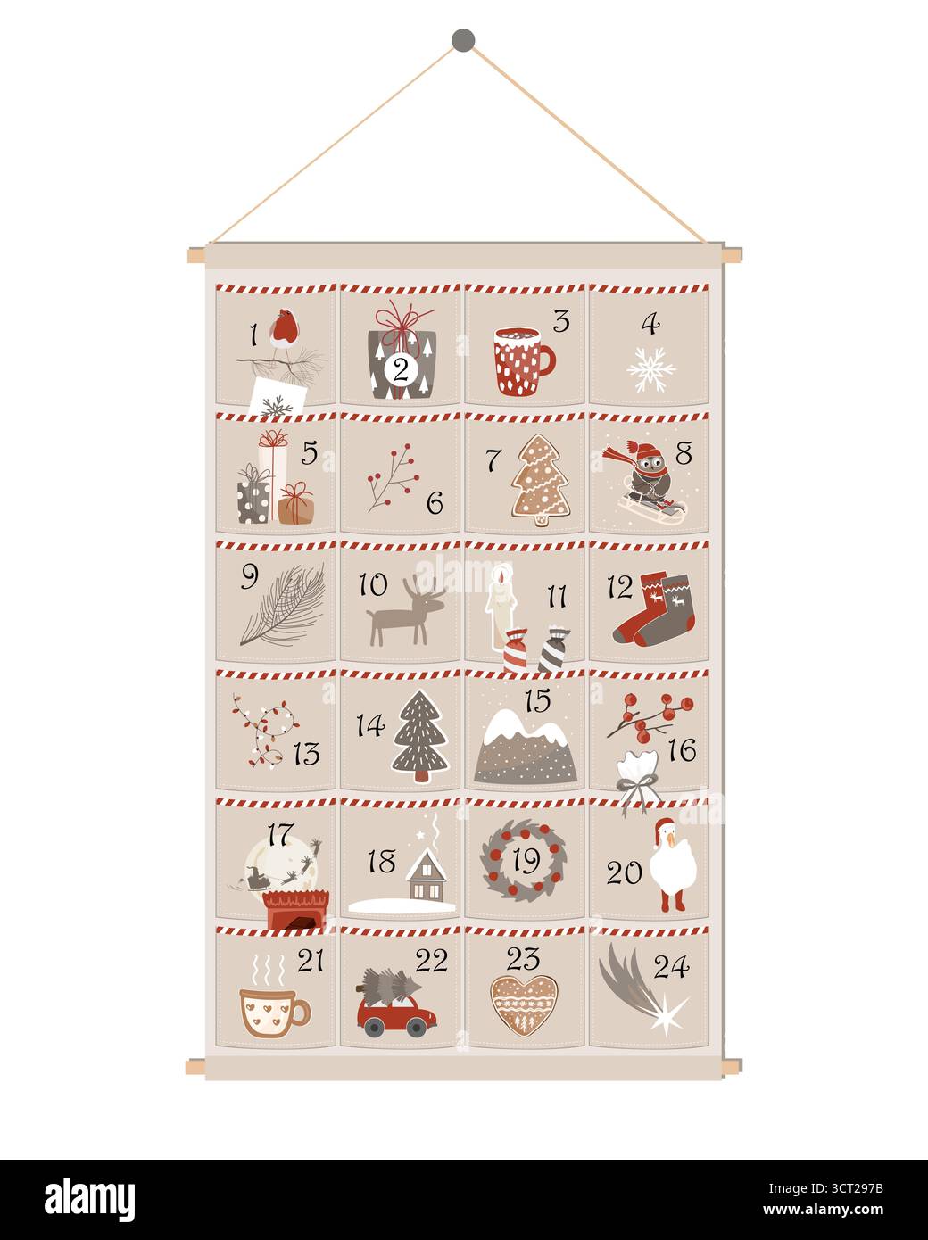 Happy Holidays wall hanging textile pocket advent calendar decorated ...