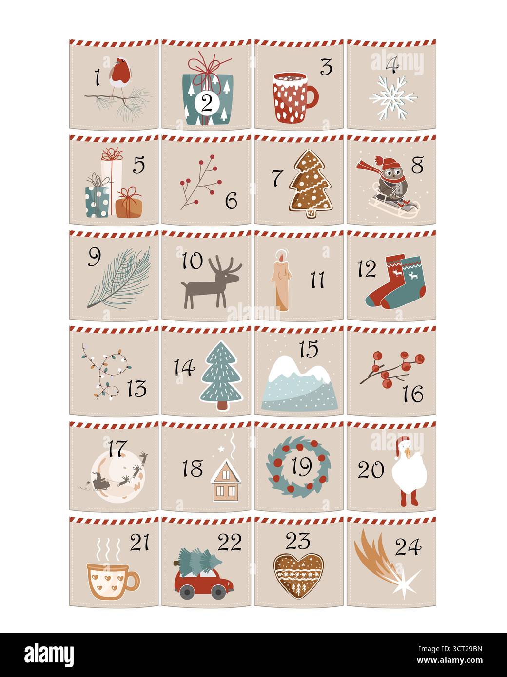 Happy Holidays pocket advent calendar with different Christmas symbols ...