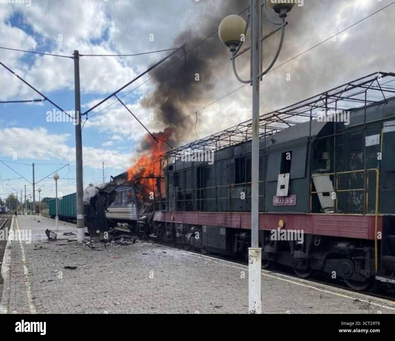 In this photo provided by the Ukrainian Railway press office, a ...