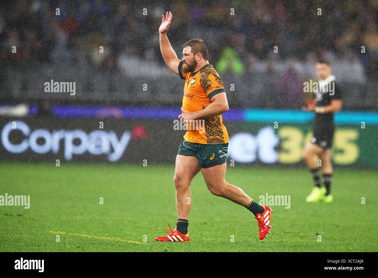Australia's James Slipper waves as he leaves the field during the ...