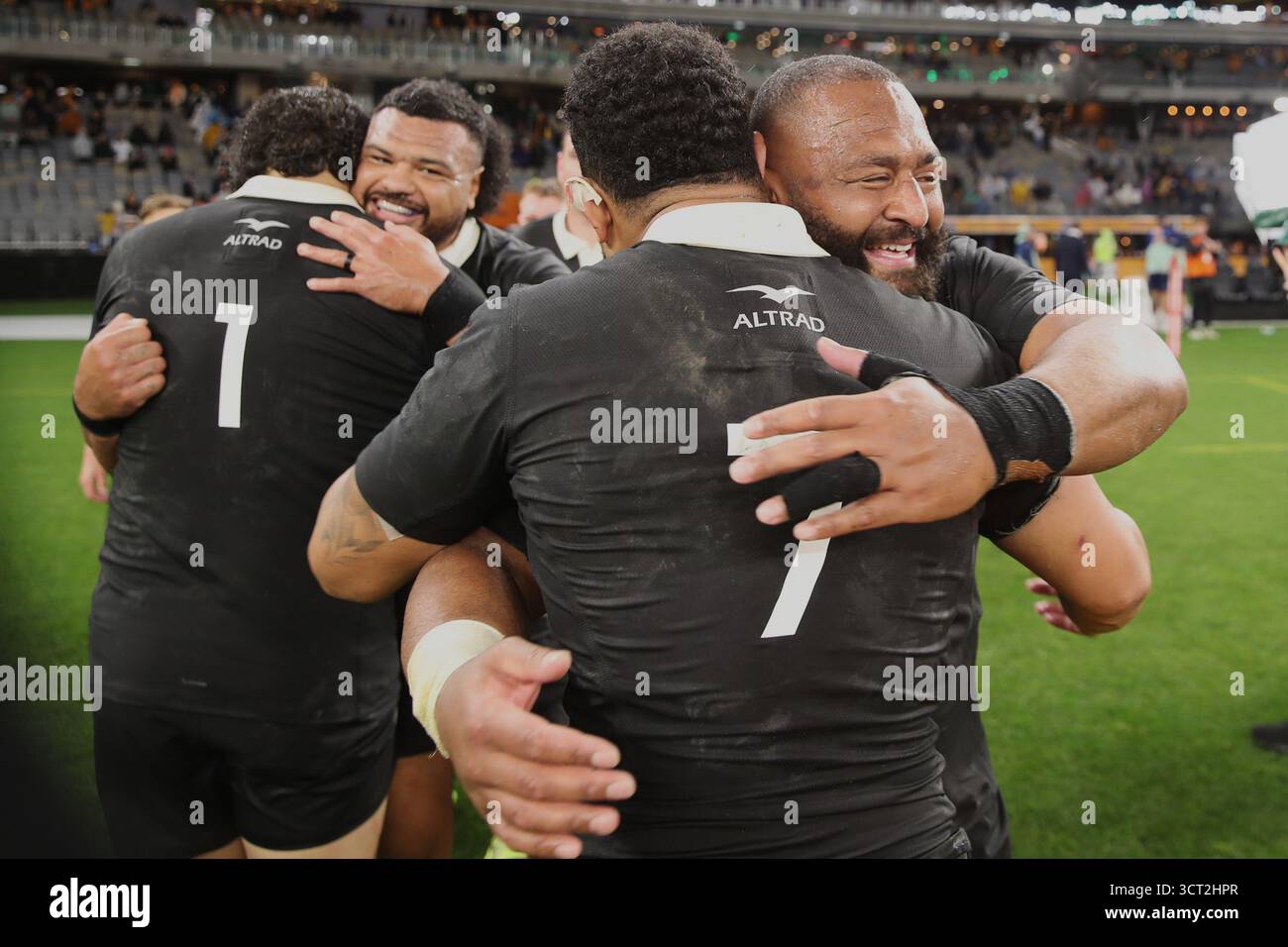 New Zealand's George Bower, right, embraces teammate Ardie Savea ...