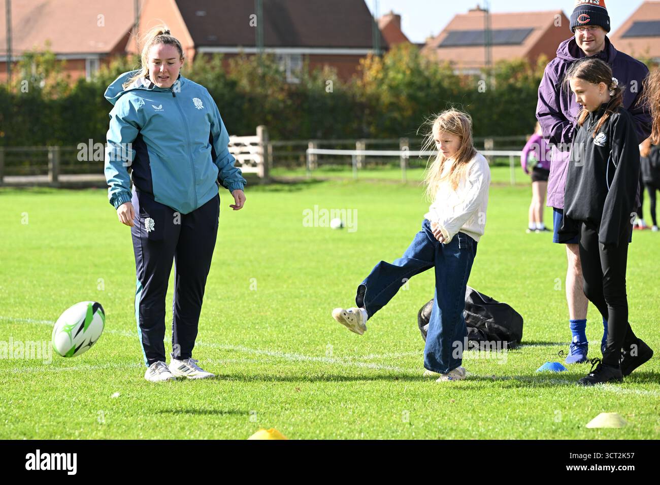 EDITORIAL USE ONLY England Women's Rugby player, Kelsey Clifford, meets ...