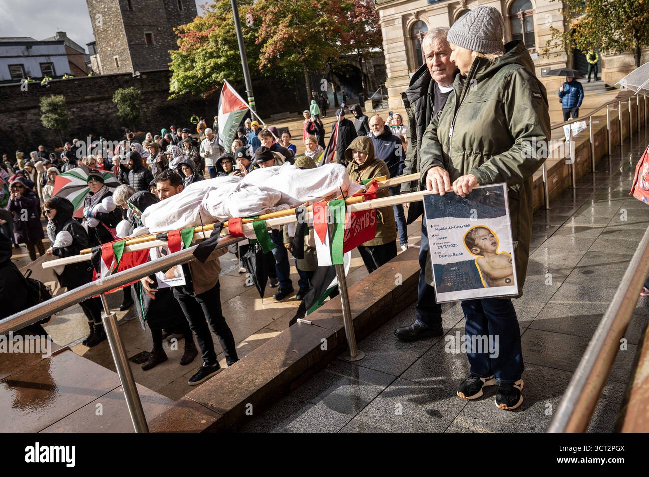 Derry, Northern Ireland. 4 October 2025. Protesters attend a “Rise up ...