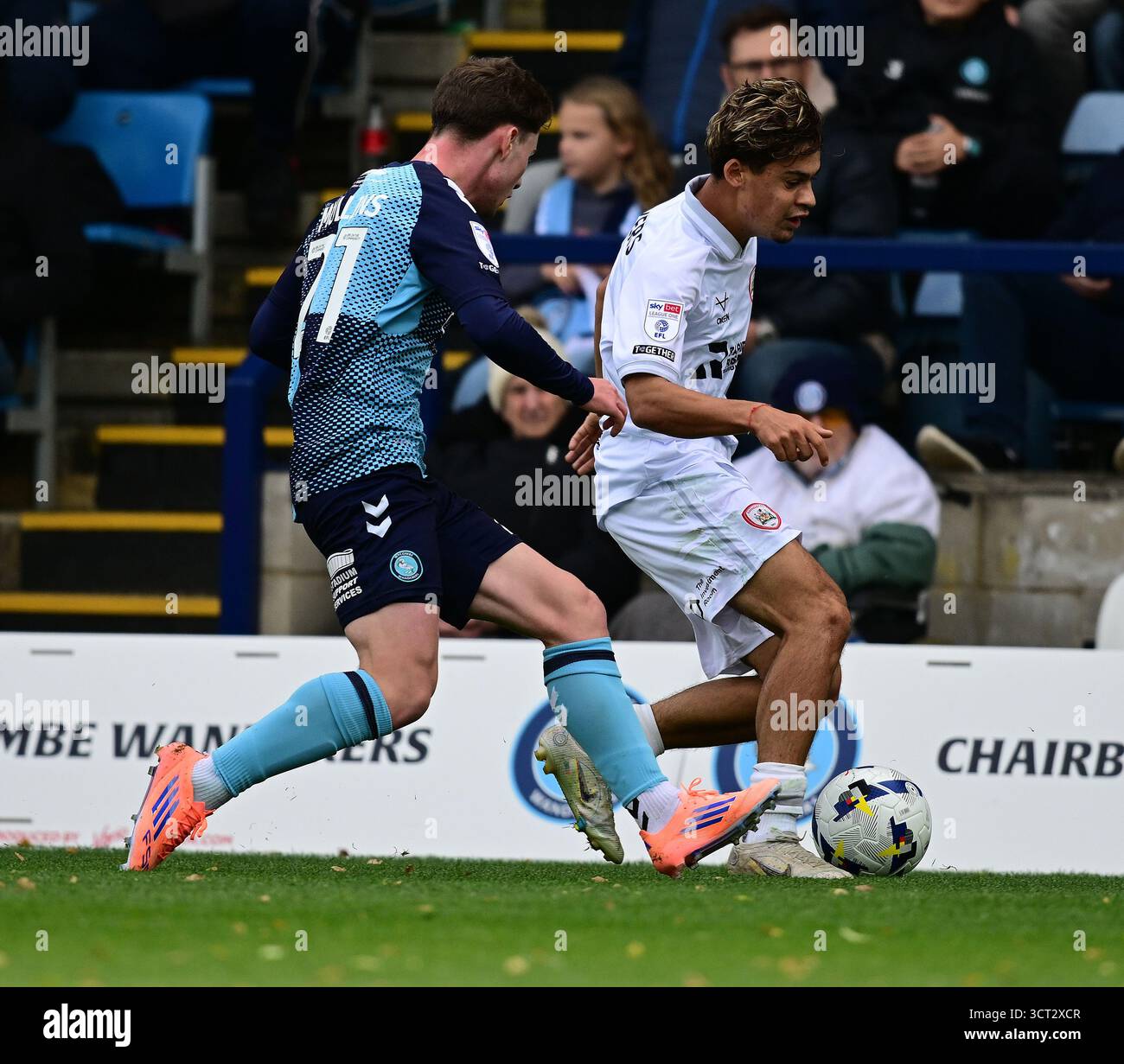 Barnsley's Caylan Vickers battles for the ball against Wycombe ...