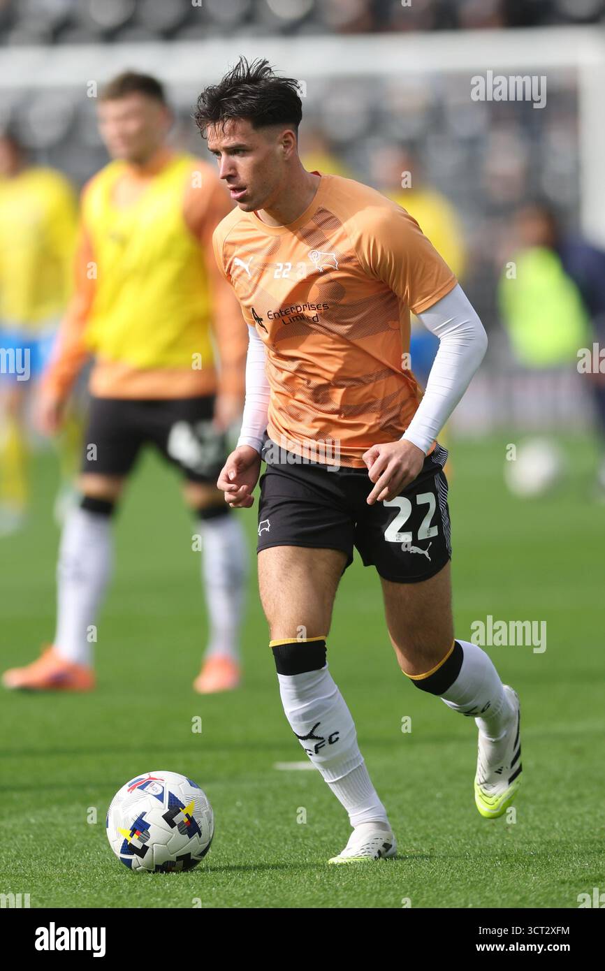 Derby County's Max Johnston warms up before the Sky Bet Championship ...