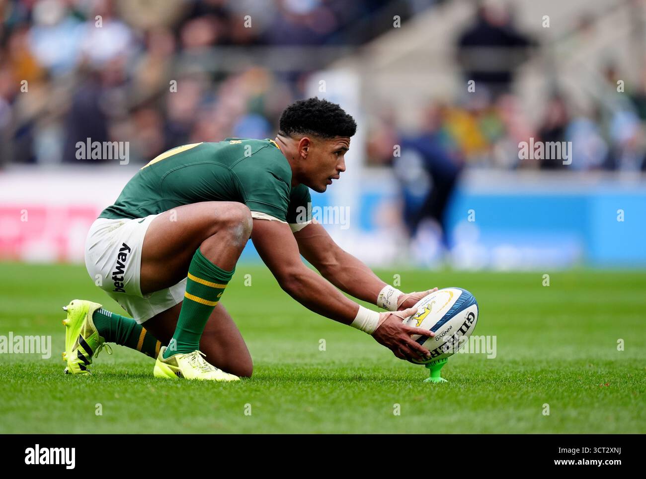 South Africa's Sacha Mngomezulu prepares to kick a conversion during ...