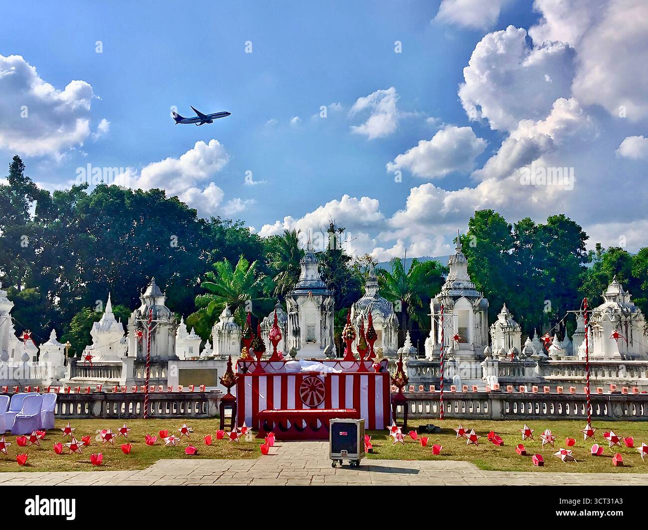Ceremonial setup in front of white stupas, Chiang Mai, Thailand – 5 Dec ...