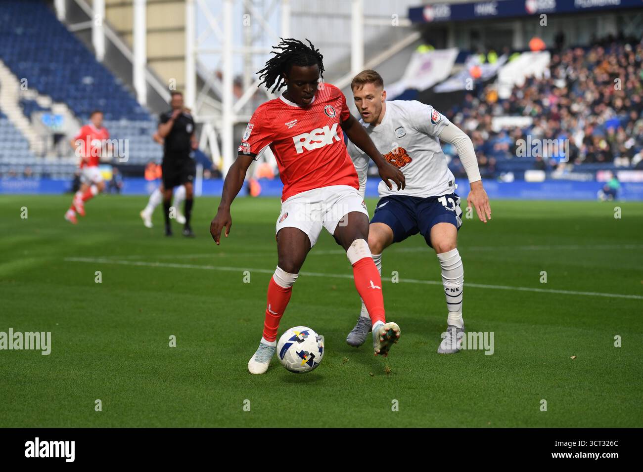 Preston, England. 4th Oct 2025. Tyreece Campbell and Lewis Gibson ...