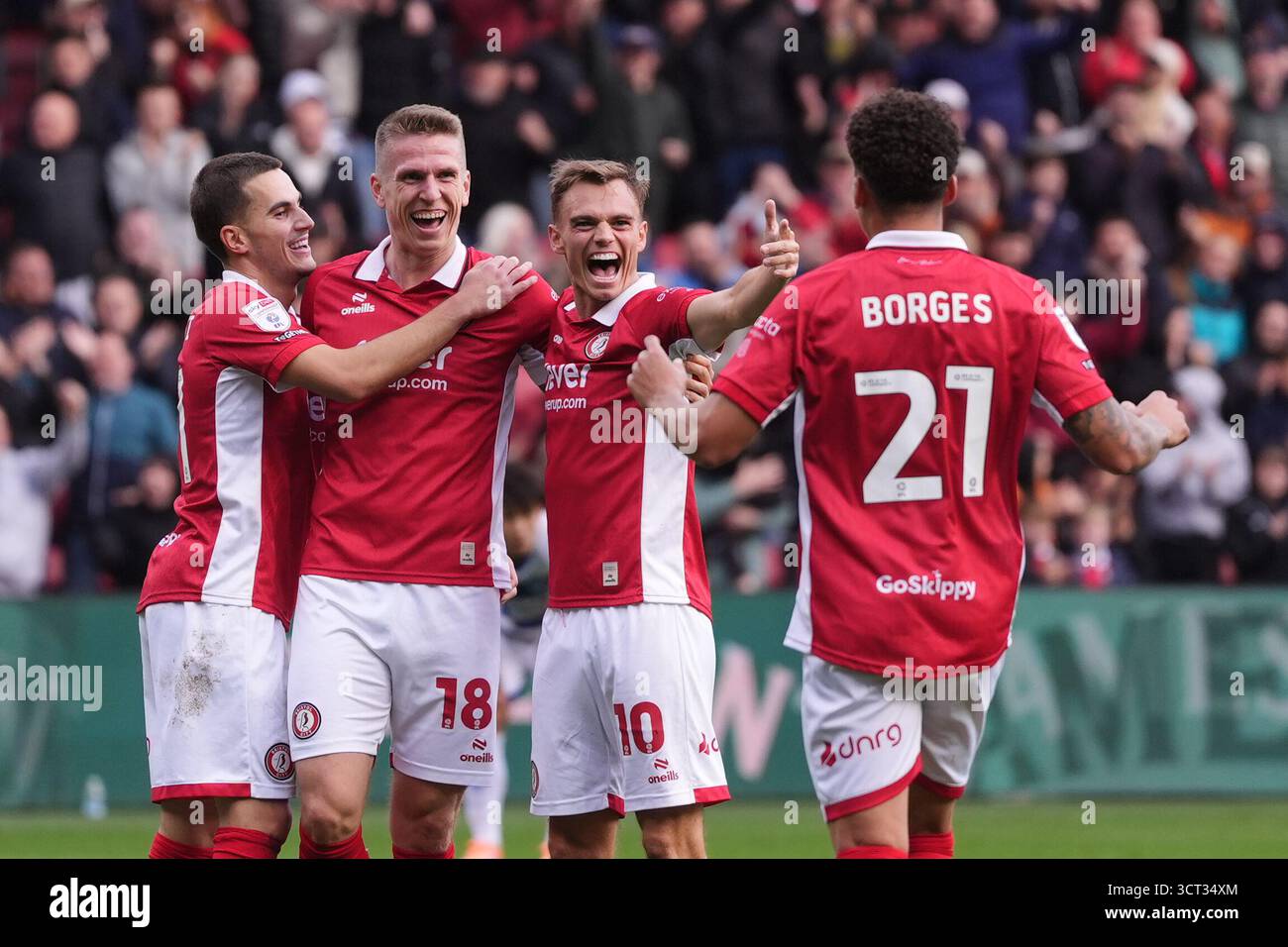 Bristol City's Emil Riis Jakobsen (2nd left) celebrates scoring their ...