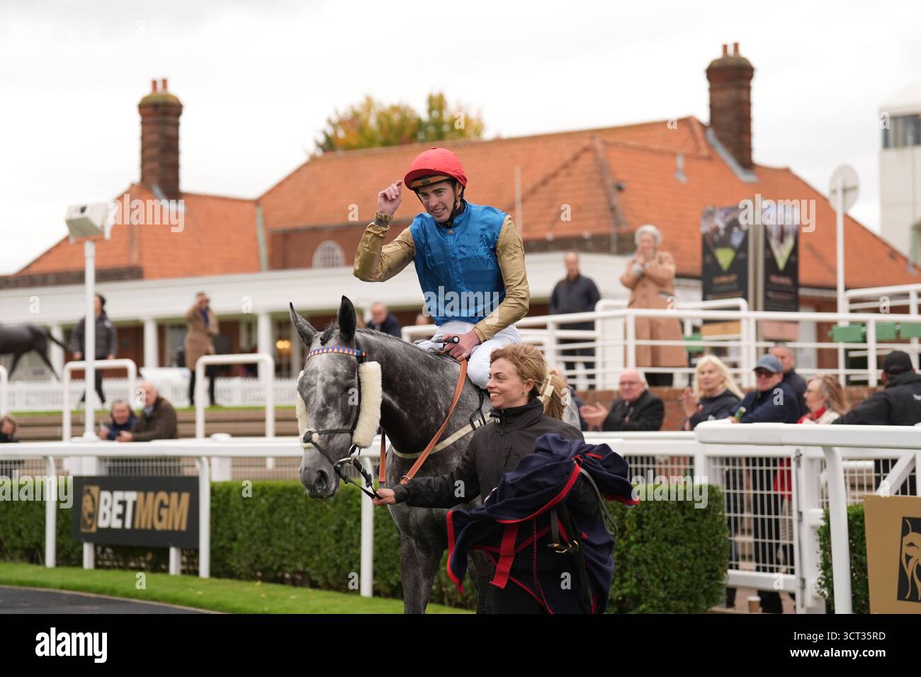 James Doyle on Fallen Angel after winning the BetMGM Sun Chariot Stakes ...