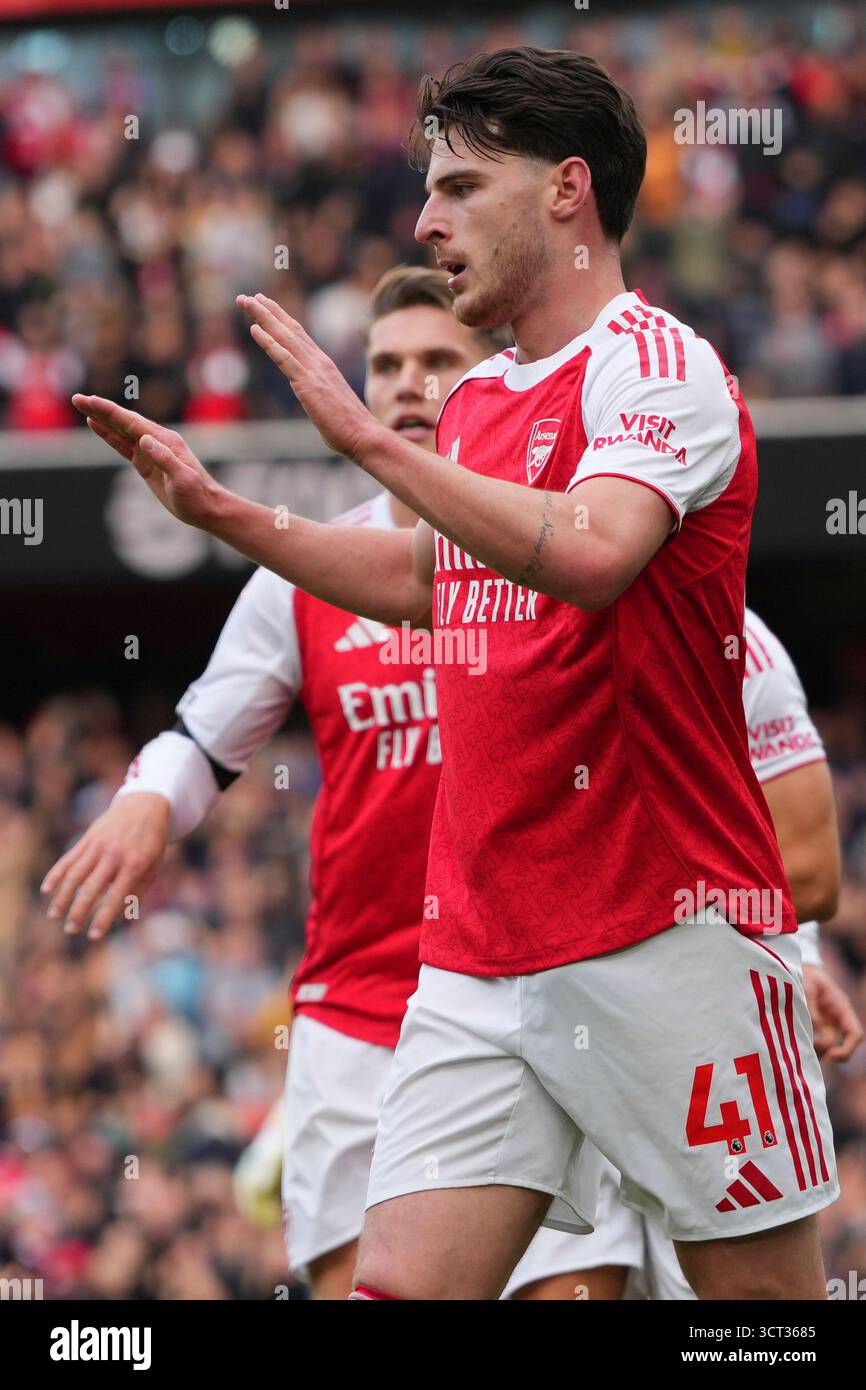Arsenal's Declan Rice celebrates after scoring the opening goal during ...