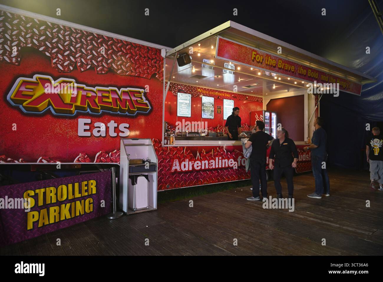 Food stall inside the Circus Extreme marquee big top, Bristol, UK Stock ...