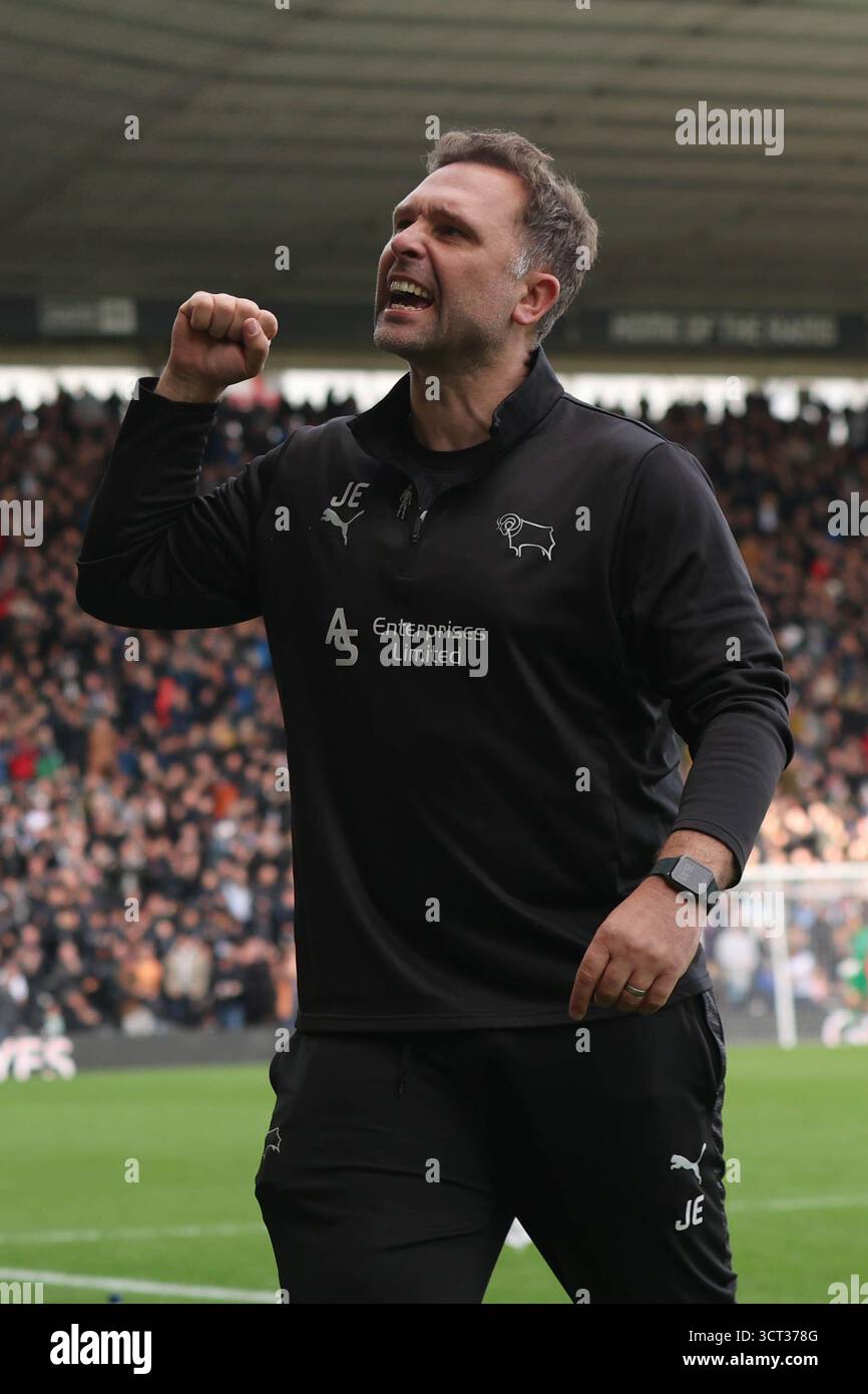 Derby County manager John Eustace celebrates Derby County's Patrick ...