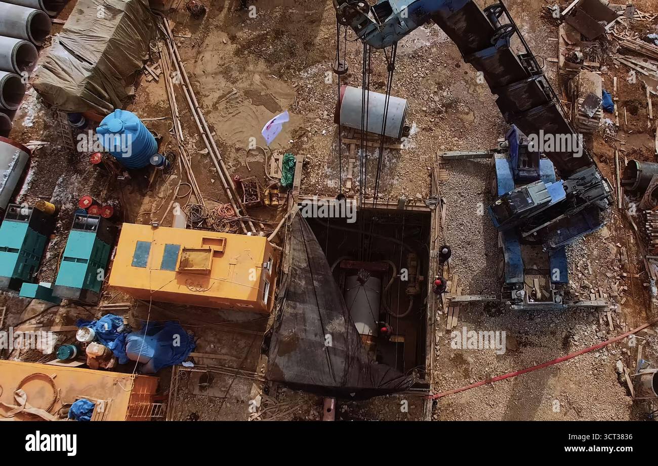 A platform with equipment for pipeline operations. Pipe penetration ...