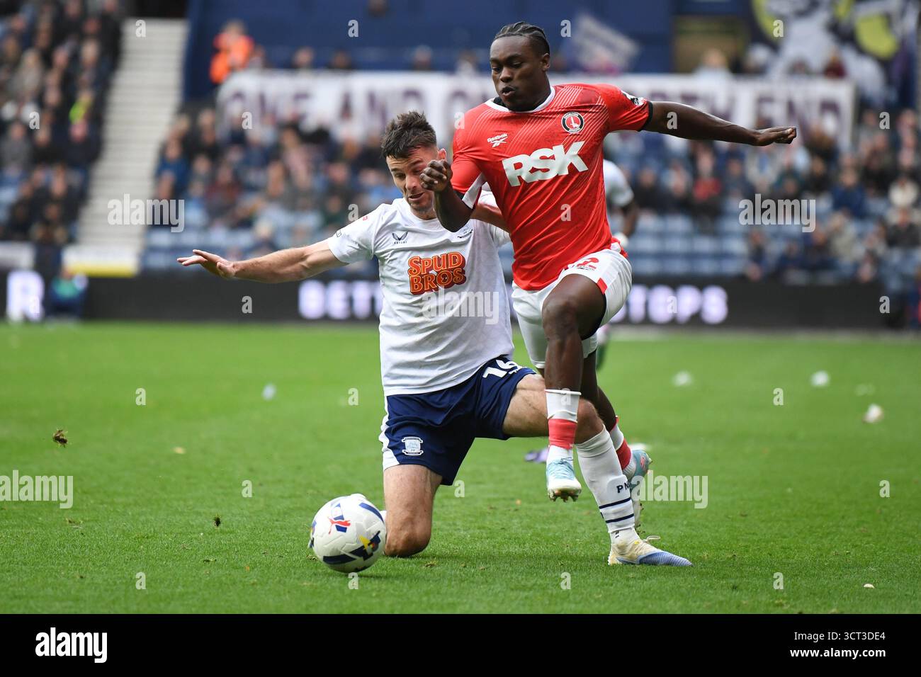 Preston, England. 4th Oct 2025. Tanto Olaofe and Jordan Storey during ...