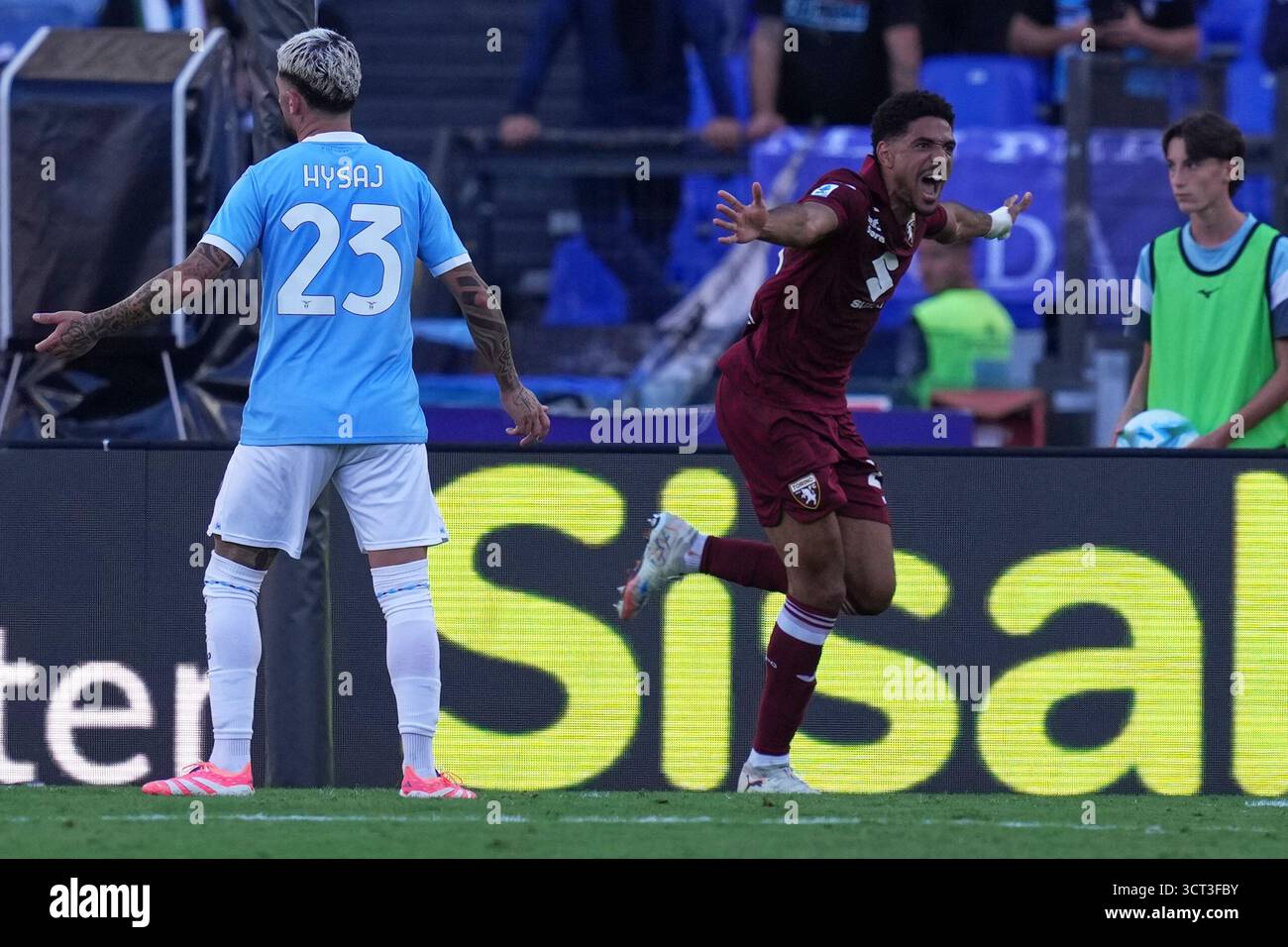 Torino's Saul Coco celebrates scoring his side's third goal during a ...