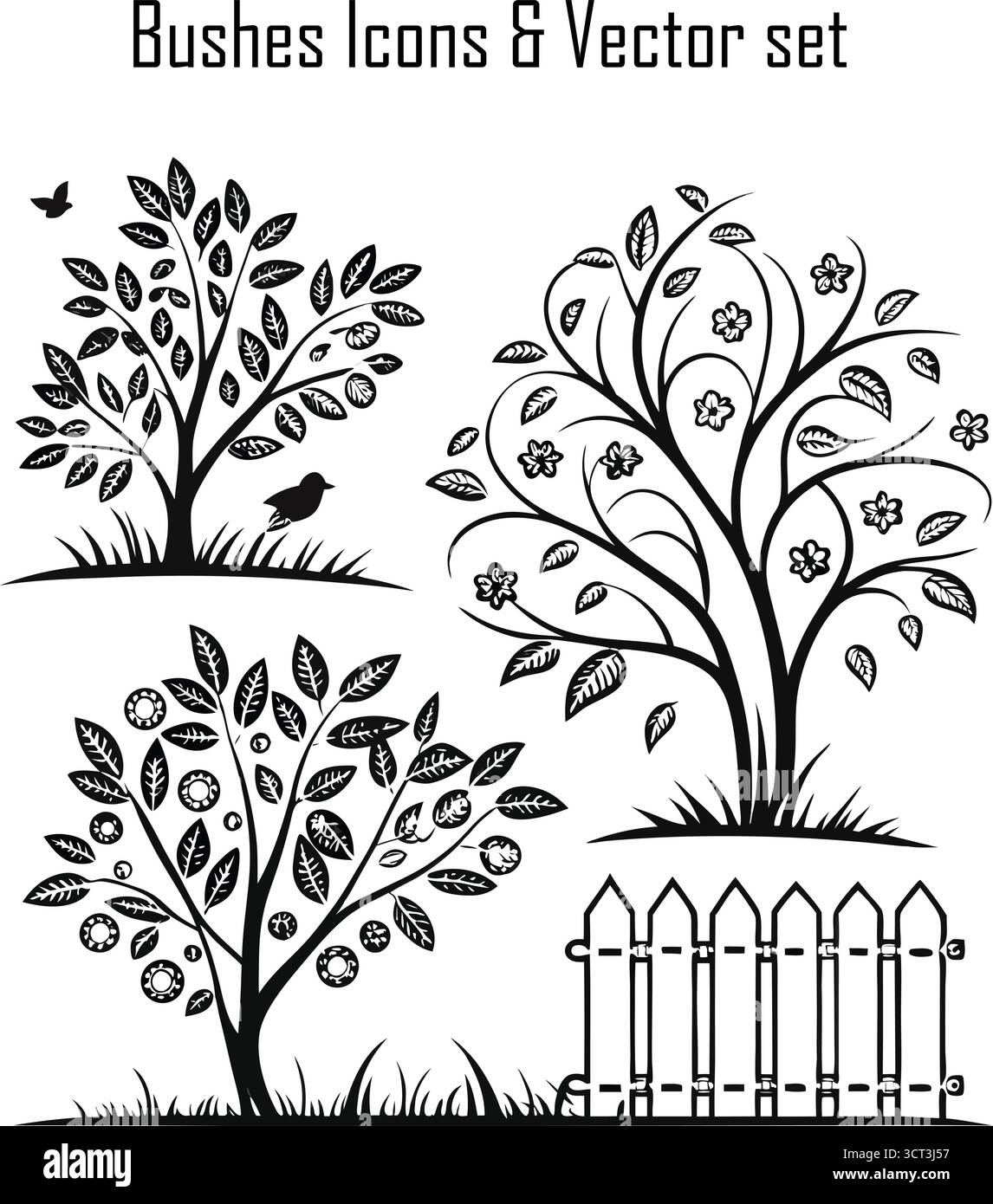 Wild landscape trees shrubs Stock Vector Images - Alamy