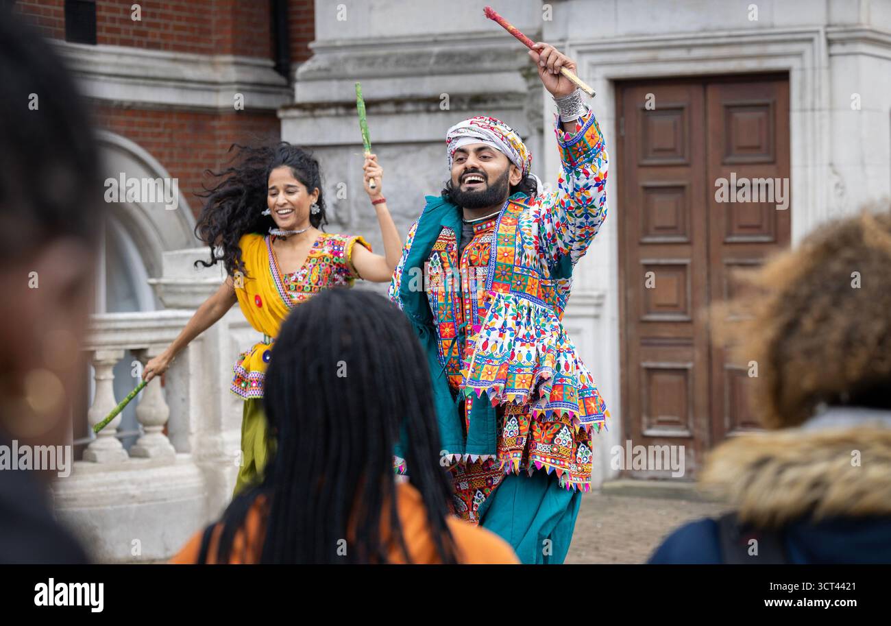 EDITORIAL USE ONLY Gujarati Garda from Armagh Kathak Pathshala at this ...