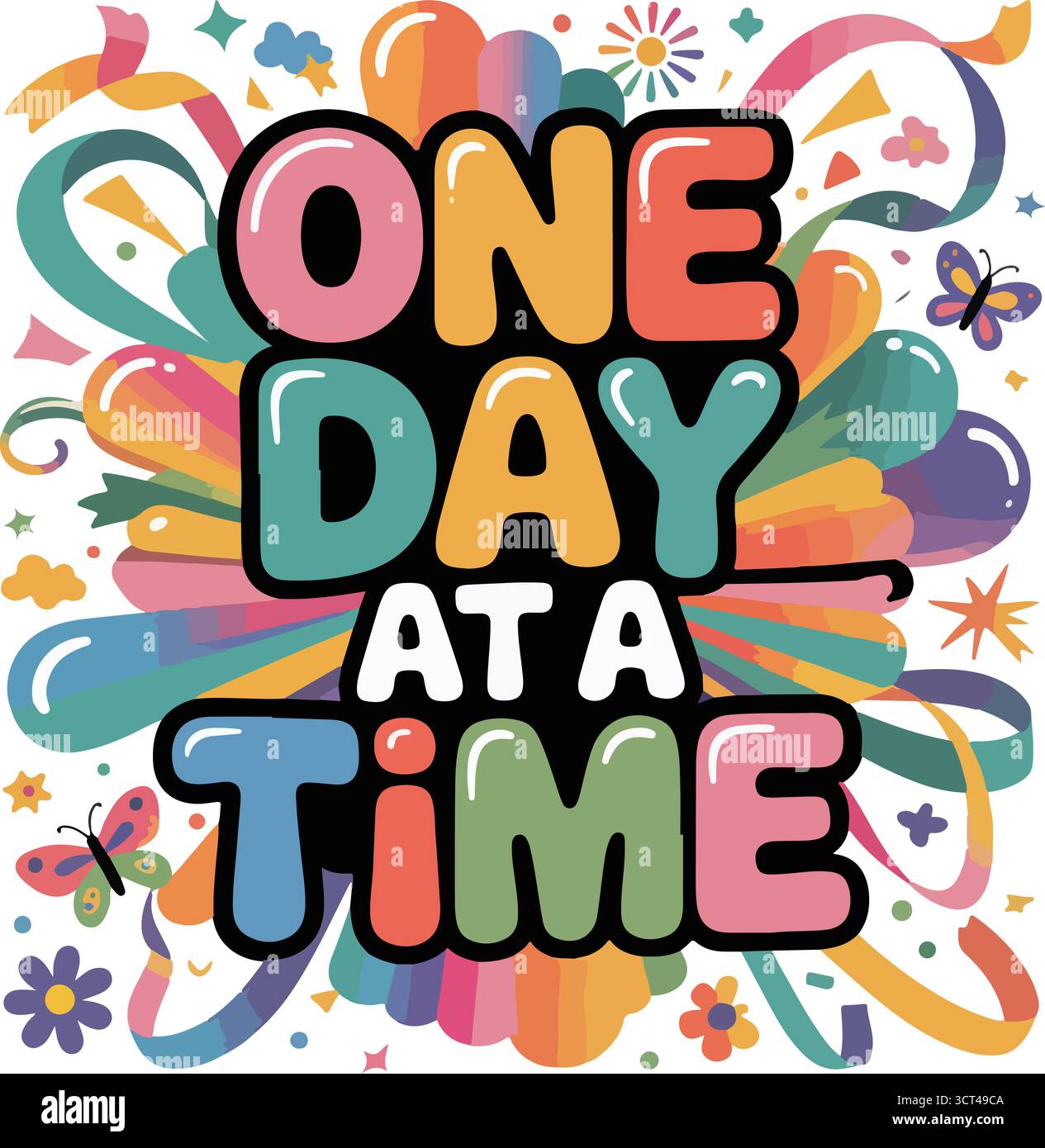 One Day at a Time motivational design with vibrant elements Stock ...