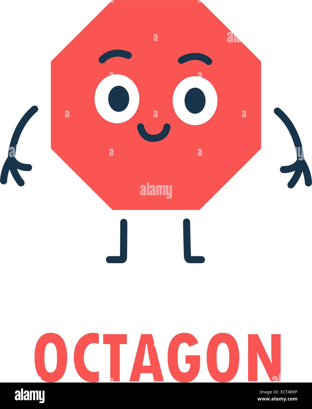 Cute octagon character with smiling face, arms and legs. Fun geometric ...