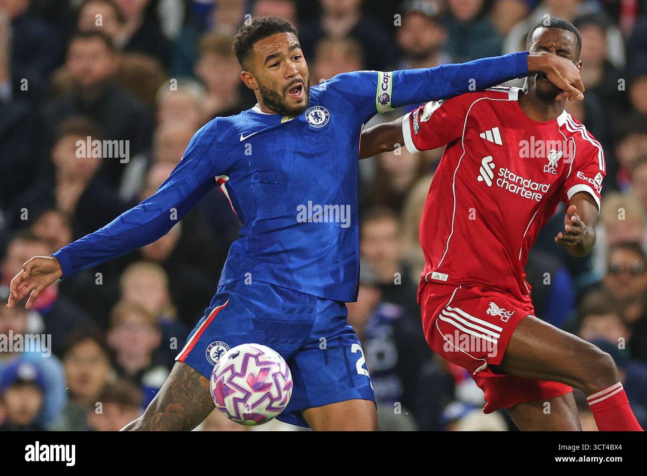Chelsea's Reece James, left, challenges Liverpool's Alexander Isak ...