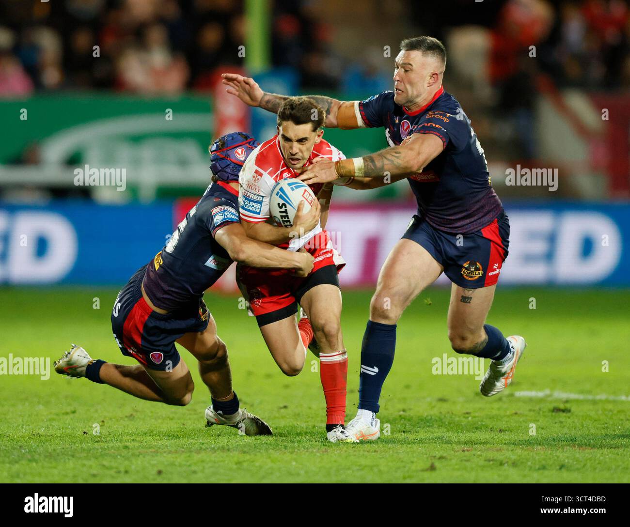 Hull KR's Arthur Mourgue is tackled during the Grand Final Semi Final ...