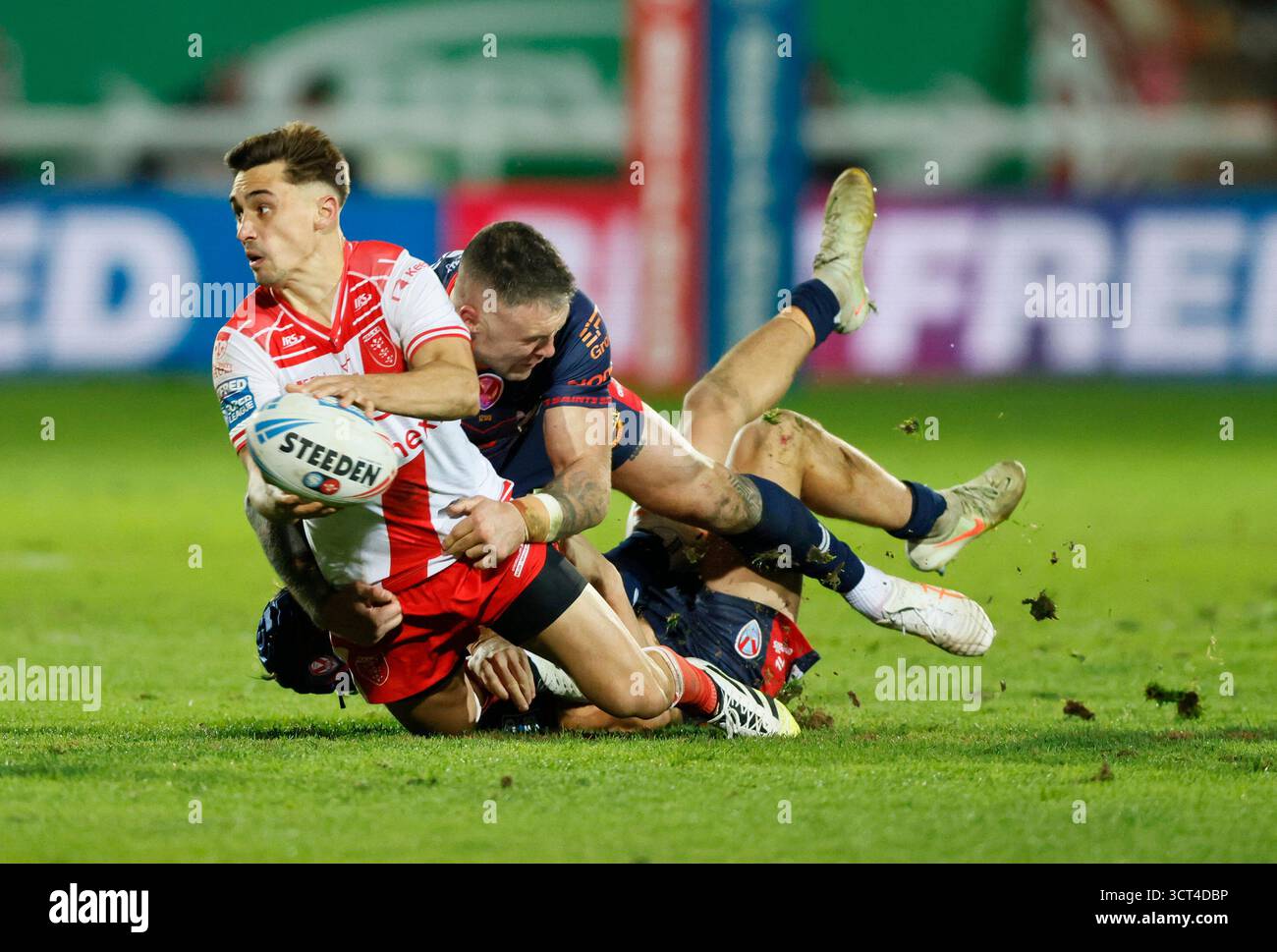 Hull KR's Arthur Mourgue is tackled during the Grand Final Semi Final ...