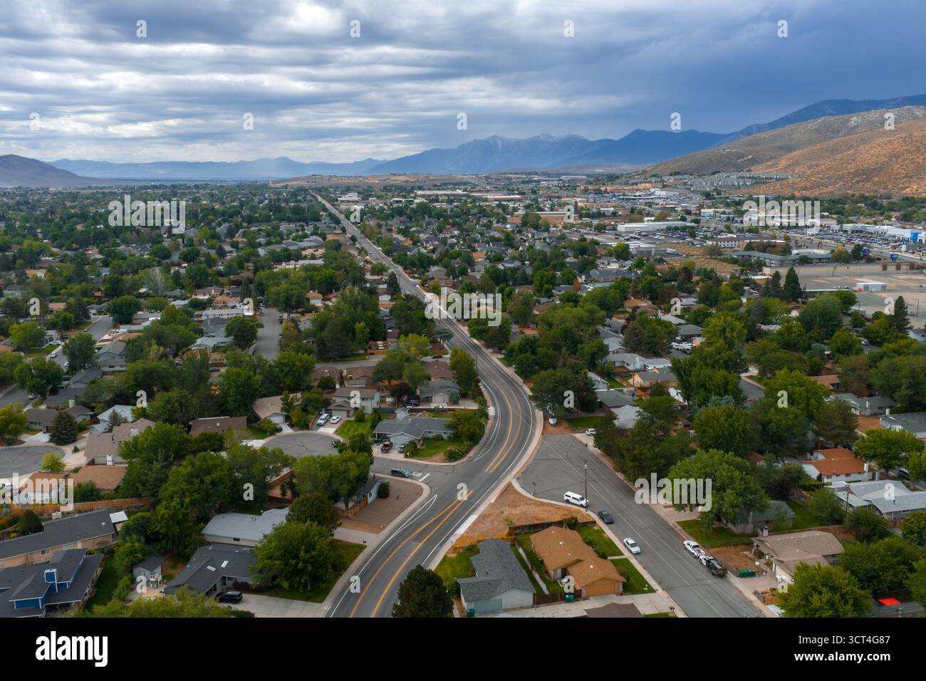 Aerial View of Carson City with Residential Areas and Mountains Stock ...