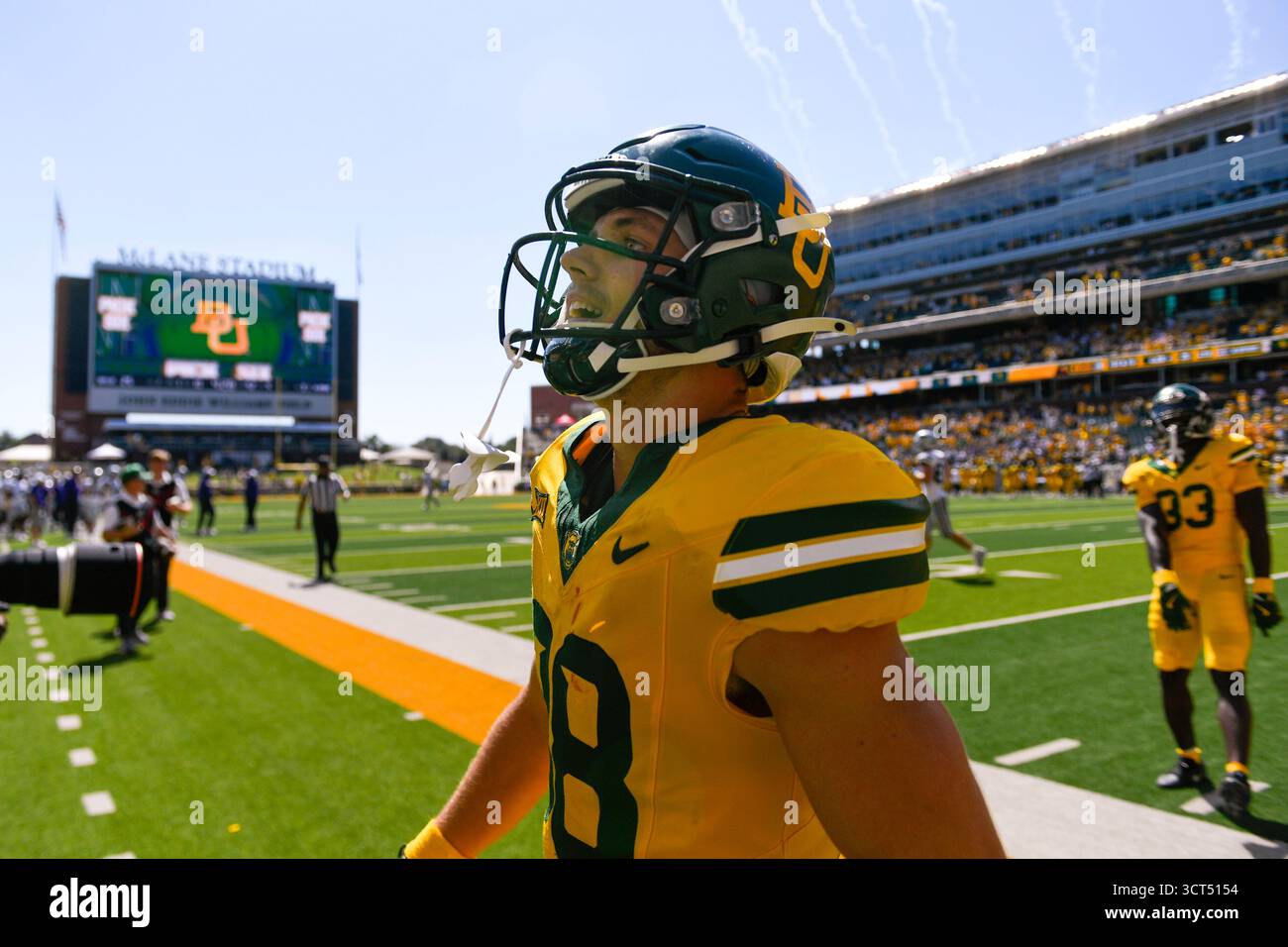 Baylor safety Jacob Redding (38) reacts after returning an interception ...